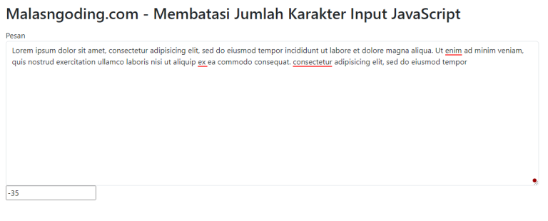 Membatasi Jumlah Karakter Input Javascript - Malas Ngoding
